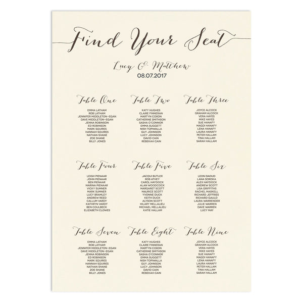Modern Calligraphy Table Plan